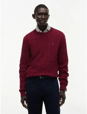 Tommy Hilfiger Cable Knit Crewneck Sweater - Deep Rouge