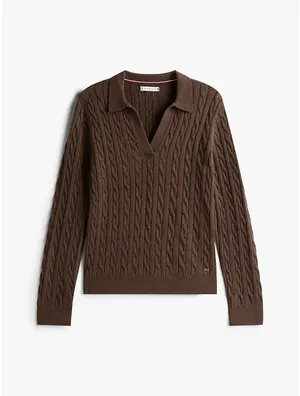 Tommy Hilfiger Open Placket Cable Knit Polo Sweater