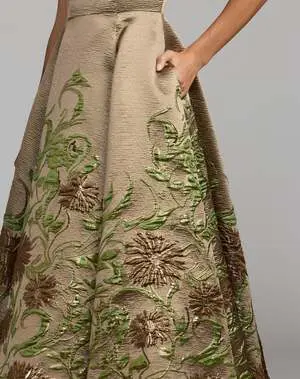 Mac Duggal Floral Brocade A-line Midi Dress