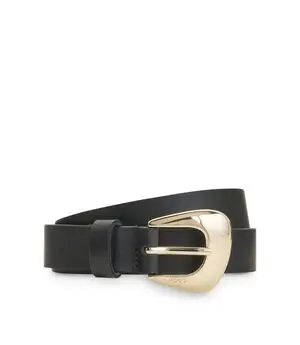 Hugo Italian Leather Belt With Angular Gold-tone Buckle