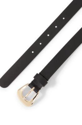 Hugo Italian Leather Belt With Angular Gold-tone Buckle