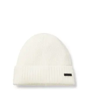 BOSS Rib-knit Virgin-wool Beanie With Logo Plaque - White
