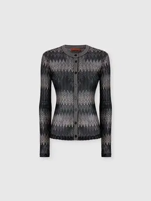 Missoni Viscose Lamé Chevron Crewneck Cardigan