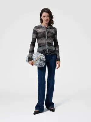 Missoni Viscose Lamé Chevron Crewneck Cardigan