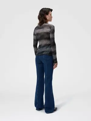 Missoni Viscose Lamé Chevron Crewneck Cardigan