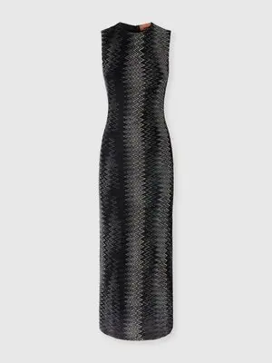 Missoni Flared Midi Dress In Viscose Lamé Chevron