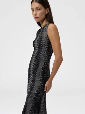 Missoni Flared Midi Dress In Viscose Lamé Chevron