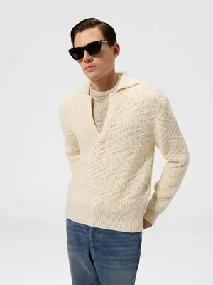 Missoni Long-sleeve Wool And Viscose Zig Zag Knit Polo Shirt
