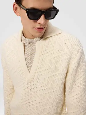 Missoni Long-sleeve Wool And Viscose Zig Zag Knit Polo Shirt
