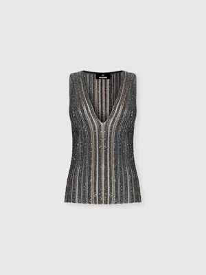 Missoni Sleeveless V-neck Sequined Ribbed Top