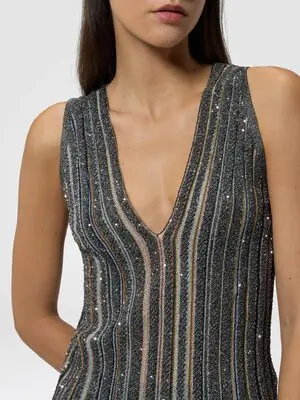 Missoni Sleeveless V-neck Sequined Ribbed Top
