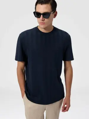 Missoni Tone-on-tone Chevron Cotton And Viscose Crewneck T-shirt - Blue