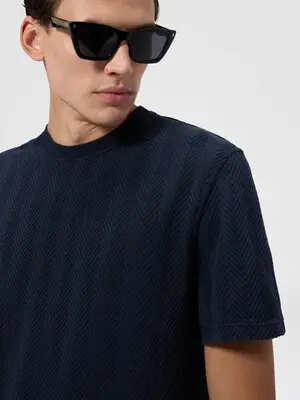 Missoni Tone-on-tone Chevron Cotton And Viscose Crewneck T-shirt - Blue