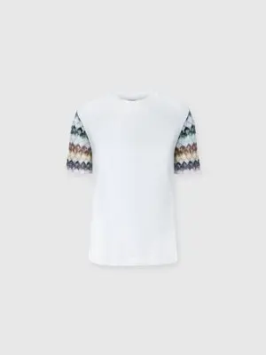 Missoni Cotton Crewneck T-shirt With Chevron-detailed Sleeves - Multicoloured
