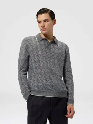 Missoni Long-sleeve Cashmere Zig Zag Polo Shirt