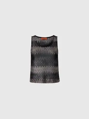 Missoni Sleeveless Viscose Lamé Chevron Top - Black