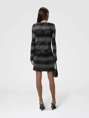 Missoni Long-sleeve Viscose Lamé Chevron Mini Dress