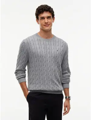 Tommy Hilfiger Cable Knit Crewneck Sweater - Medium Grey Heather