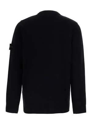 Stone Island Crewneck Sweater With Logo Patch On The Sleeve In Wool For - Black