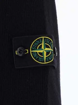 Stone Island Crewneck Sweater With Logo Patch On The Sleeve In Wool For - Black