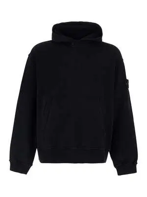 Stone Island Hoodie With Fixed Hood And Logo Patch On The Sleeve In Cotton For - Black