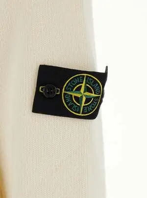 Stone Island Crewneck Wool Sweater With Logo Patch - White