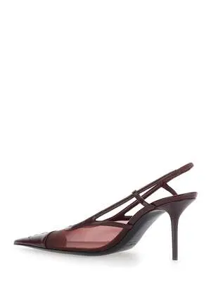 Saint Laurent Renee Bordeaux Pointed Pumps With Elastic Strap In Leather