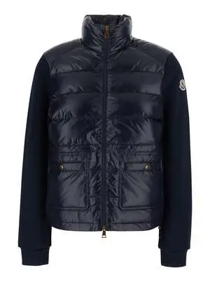 MONCLER Moncler Women Blue High-Neck Cardigan With Logo Patch On The Sleeve And Padded And Quilted Design On The Front In Tech Fabric And Cotton For Women