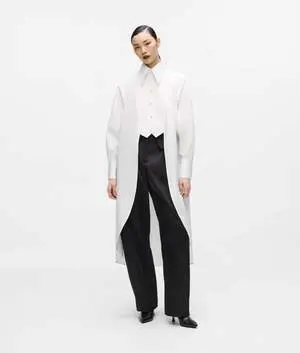Karl Lagerfeld Kl Studio Layered Long Shirt In Organic Cotton - White