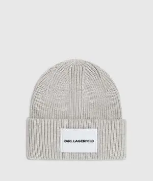 Karl Lagerfeld Ribbed Logo Beanie - Mirage Grey