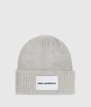 Karl Lagerfeld Ribbed Logo Beanie - Mirage Grey