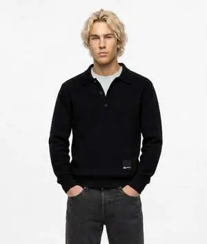 KL JEANS Long-sleeved Knit Polo - Black