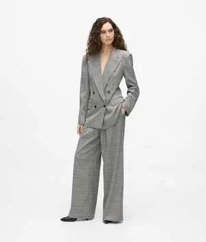 Karl Lagerfeld Wide-leg Checked Wool-blend Trousers - Black-white Houndstooth