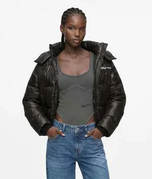 KL JEANS Jeans Cropped Shiny Puffer Jacket - Black