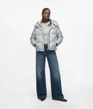 KL JEANS Cropped Shiny Puffer Jacket - Grey