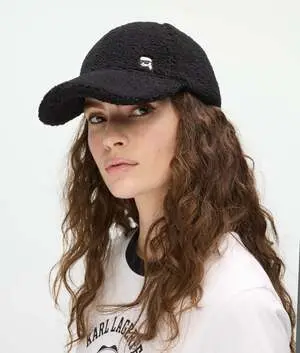 Karl Lagerfeld Faux Shearling Baseball Cap With Ikon Pin