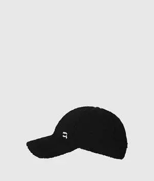 Karl Lagerfeld Faux Shearling Baseball Cap With Ikon Pin