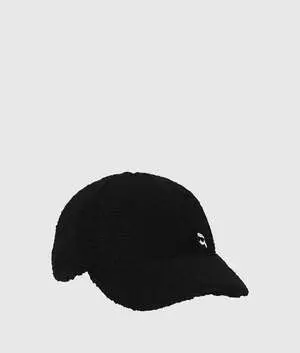 Karl Lagerfeld Faux Shearling Baseball Cap With Ikon Pin - Black