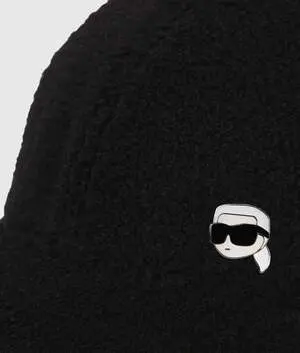 Karl Lagerfeld Faux Shearling Baseball Cap With Ikon Pin