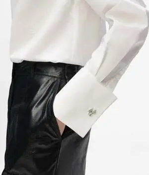 Karl Lagerfeld High Neck Blouse With Exaggerated Shoulders And Signature Cufflinks
