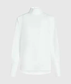 Karl Lagerfeld High Neck Blouse With Exaggerated Shoulders And Signature Cufflinks