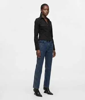 Karl Lagerfeld Rhinestone Embellished High-rise Straight Leg Jeans - Washed Dark Blue