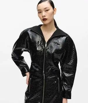 Karl Lagerfeld Croc-embossed Lambskin Leather Jacket