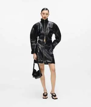 Karl Lagerfeld Croc-embossed Lambskin Leather Jacket
