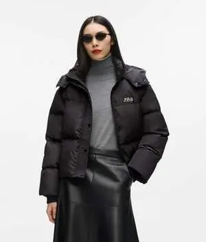 Karl Lagerfeld Short Hooded Puffer Jacket - Black
