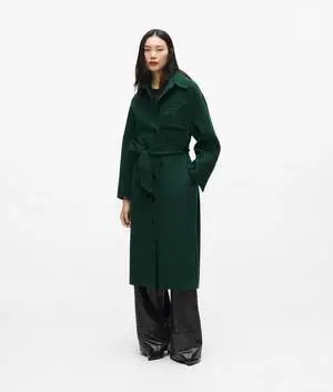 Karl Lagerfeld Belted Long Wool-blend Coat - Garden