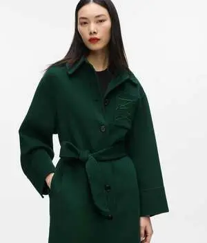 Karl Lagerfeld Belted Long Wool-blend Coat - Garden