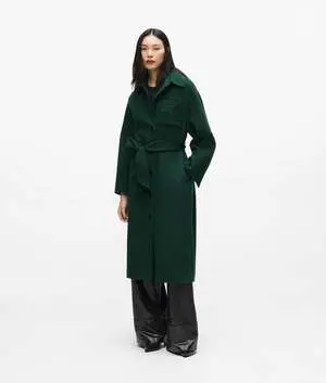 Karl Lagerfeld Belted Long Wool-blend Coat - Garden