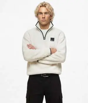 KL JEANS Half-zip Fleece Sweatshirt - Egret