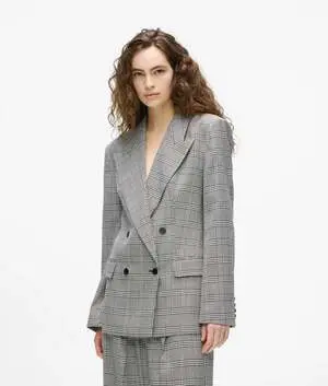Karl Lagerfeld Structured Checked Double-breasted Blazer - Black-white Houndstooth